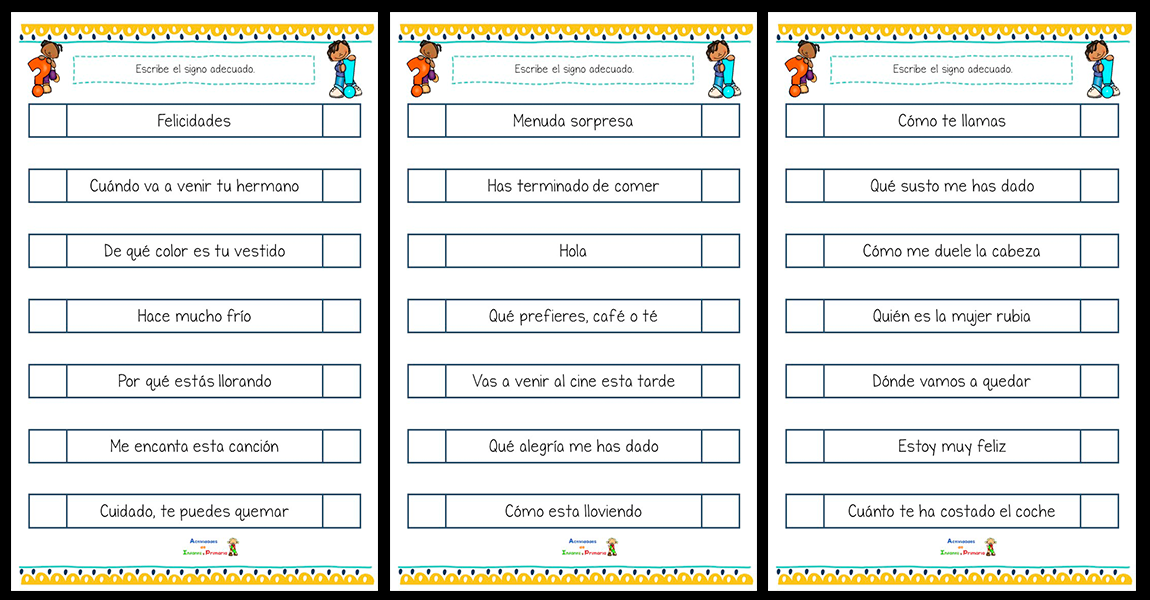 Hojas De Trabajo Sobre Signos De Interrogación Y Exclamación