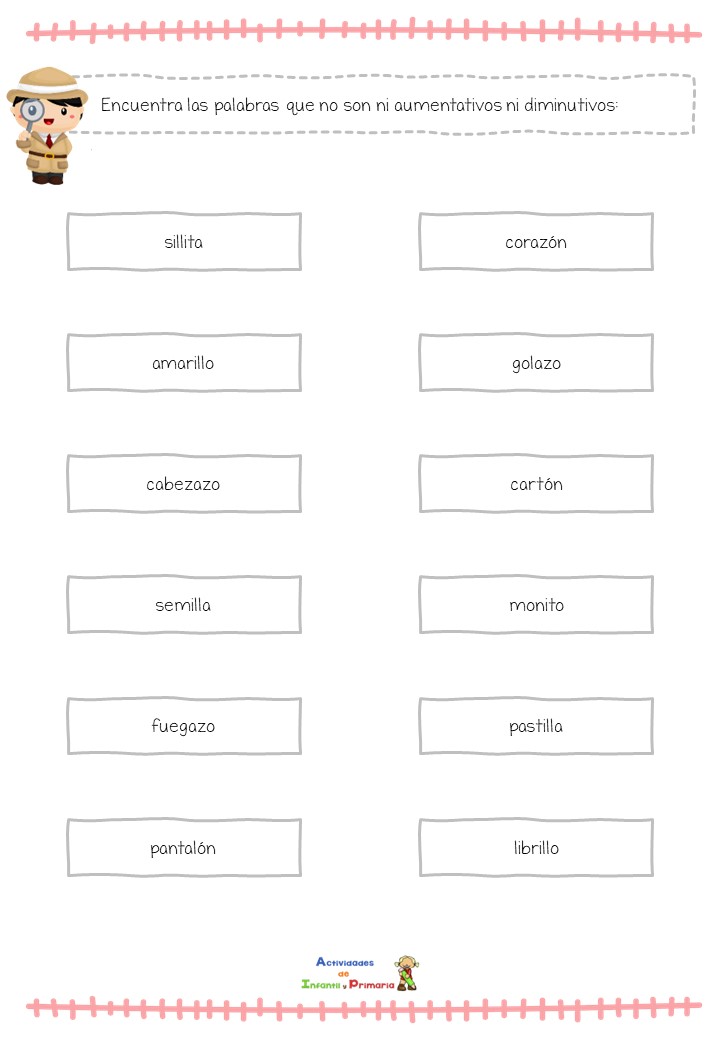 Completar tabela com os diminutivos | Aumentativo e diminutivo