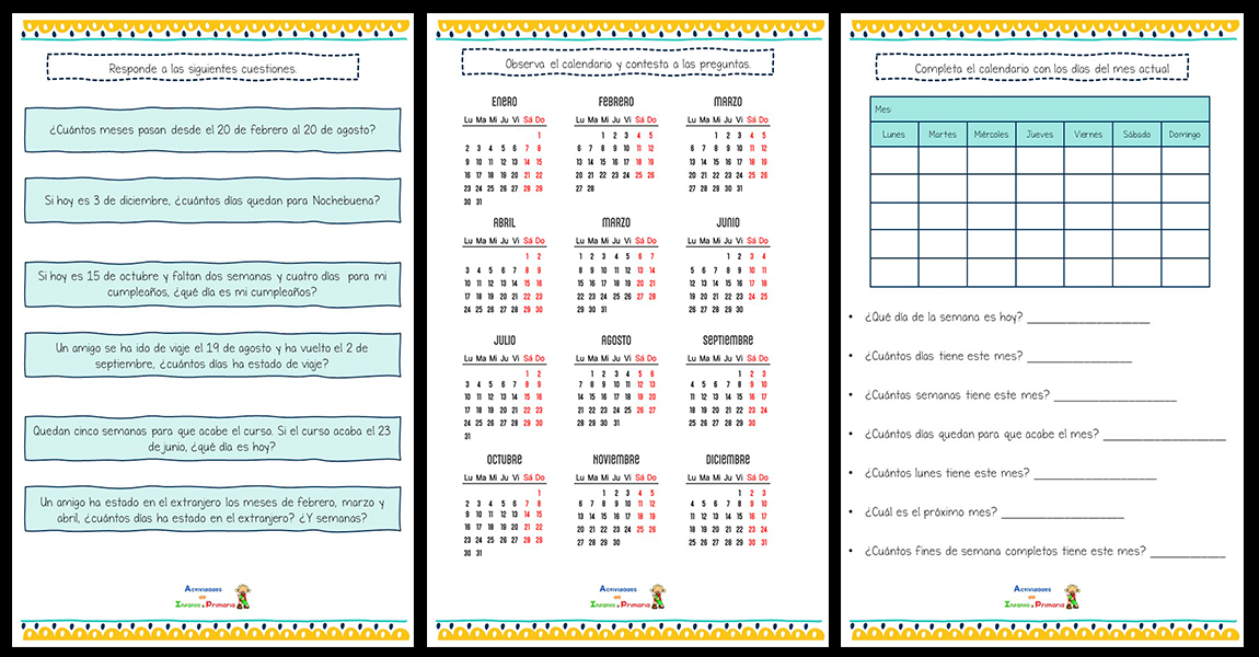 Actividades para aprender a interpretar un calendario - Actividades de ...
