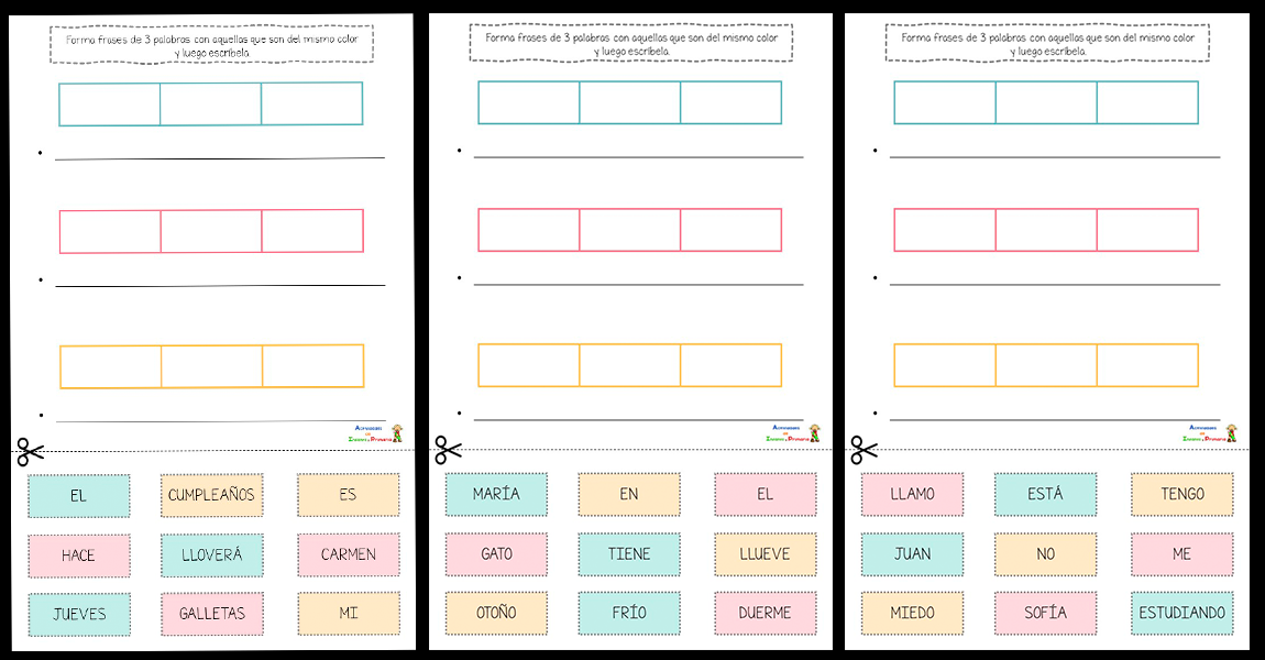 Actividad manipulativa: Formar frases de 3 palabras - Actividades de ...