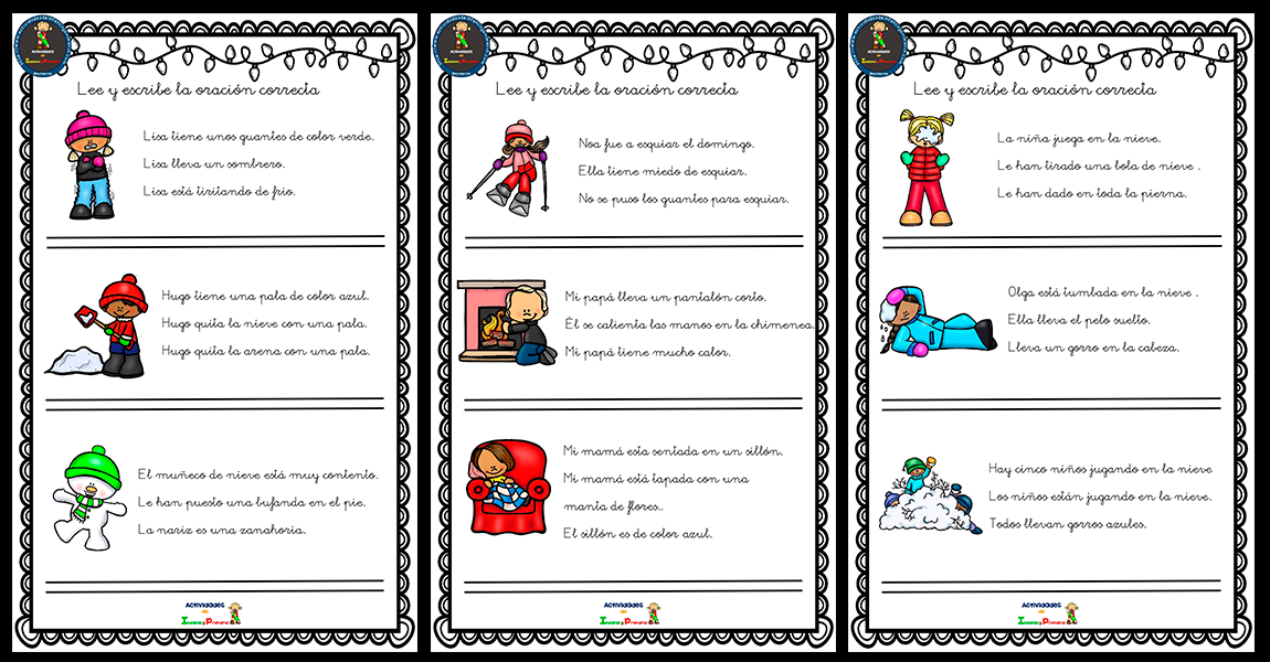 Comprensión de frases cortas con dibujos de invierno - Actividades de ...