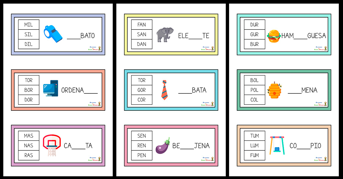 Lectoescritura de palabras con sílaba mixtas - Actividades de infantil y primaria