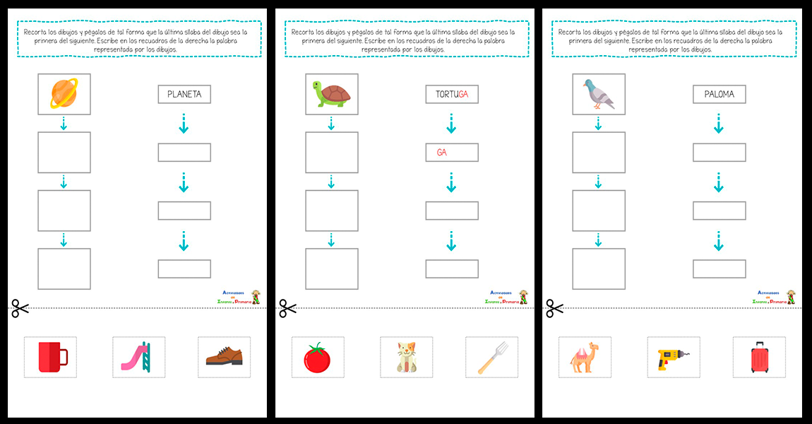 Palabras encadenadas con pistas visuales para trabajar la conciencia ...