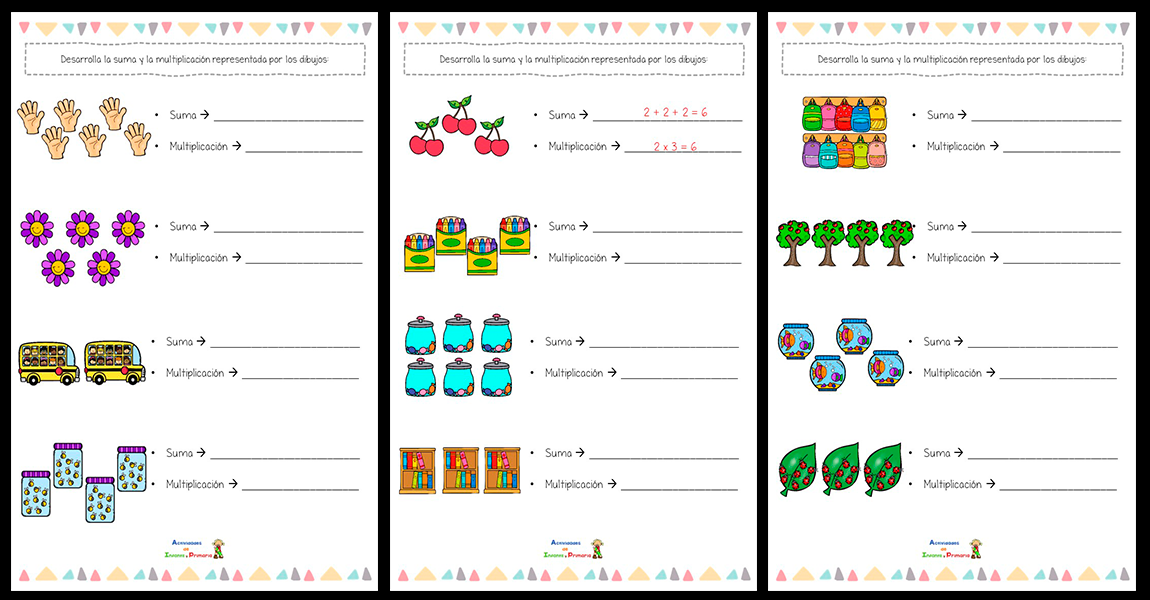 Relación entre suma y multiplicación con pistas visuales - Actividades ...