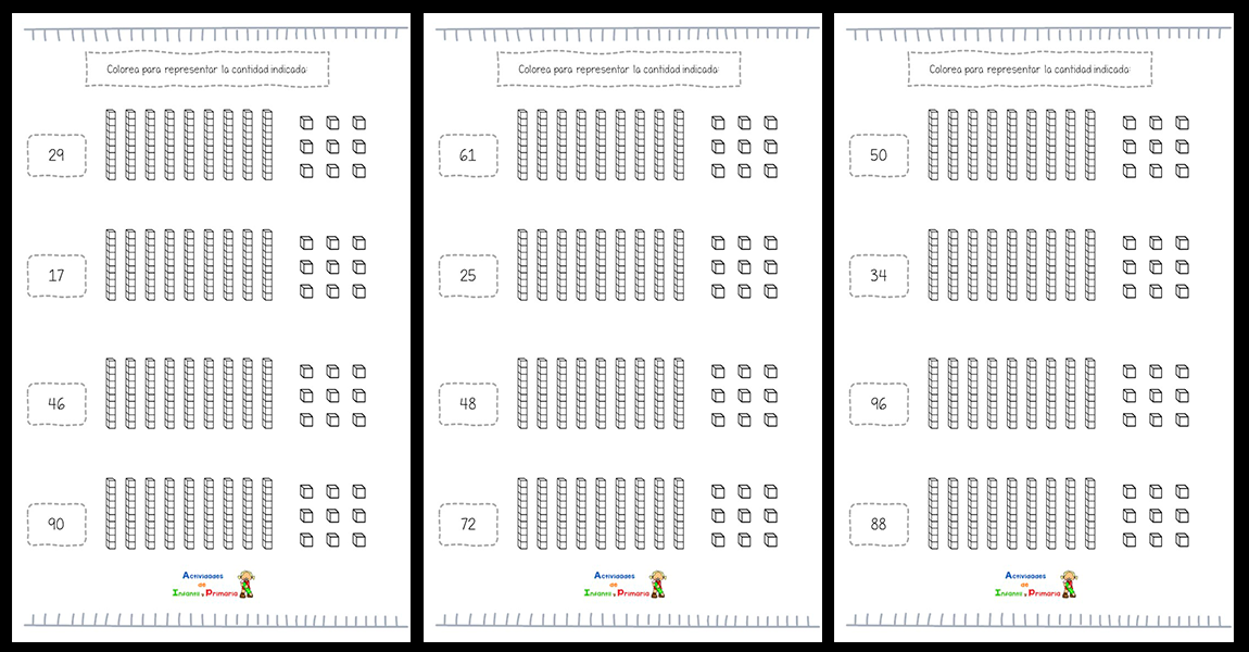 Valor posicional: Colorea barras y cubos - Actividades de infantil y ...