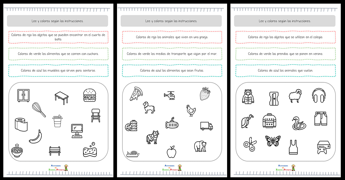 Comprensión de instrucciones: Lee y colorea - Actividades de infantil y ...