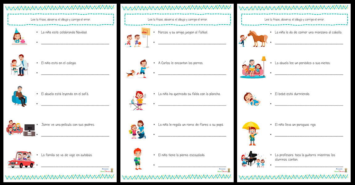Lee la frase, observa el dibujo y corrige el error - Actividades de ...