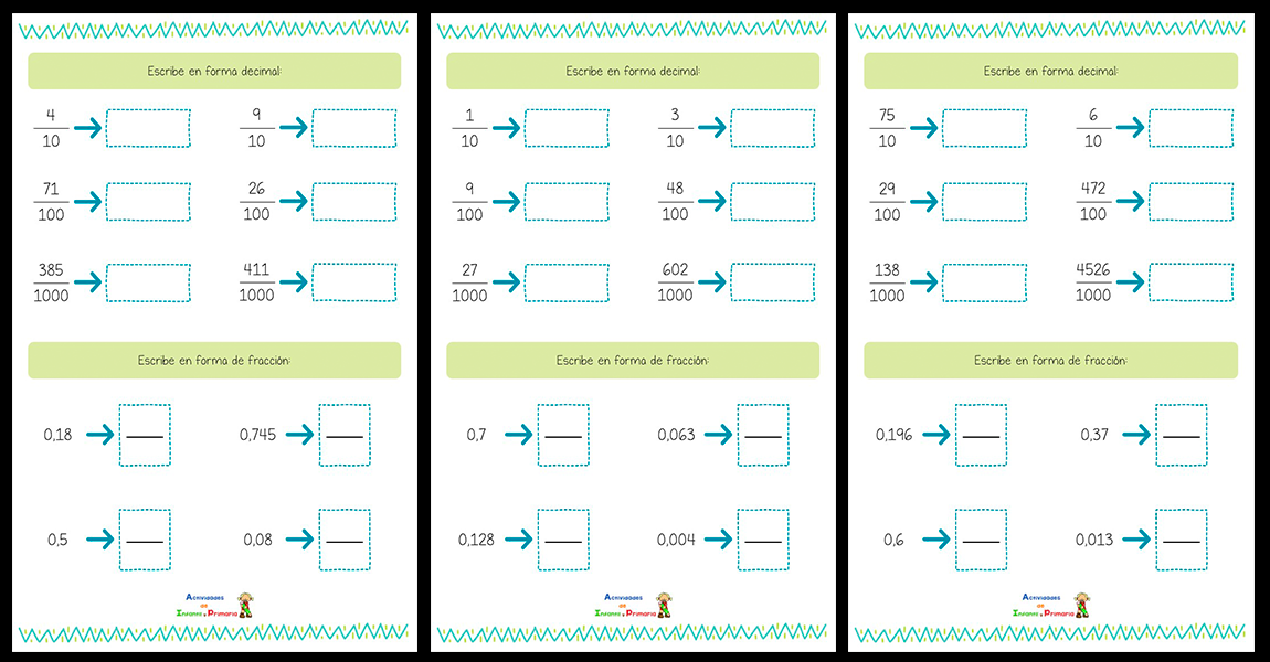 Hoja De Trabajo De Fracciones Como Decimales