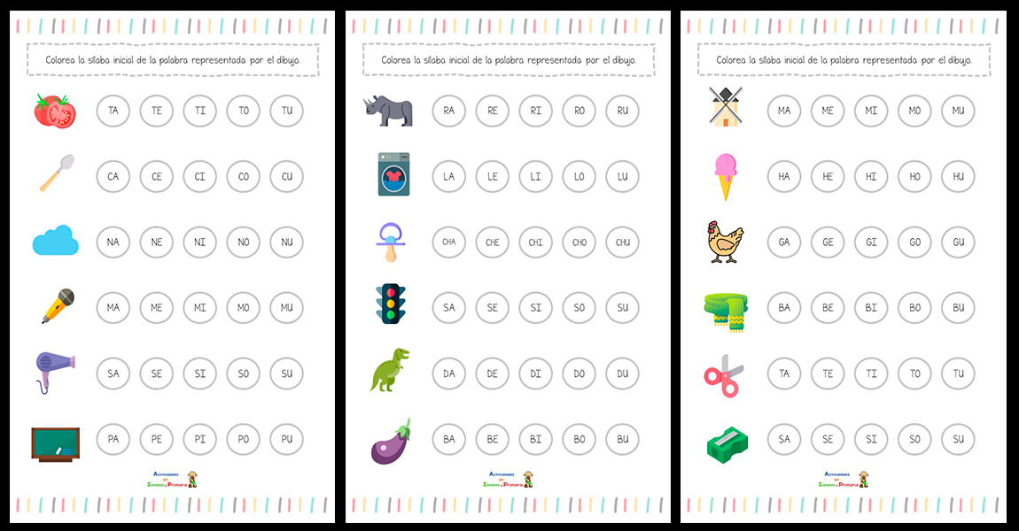 Conciencia fonológica: Reconocimiento de la sílaba inicial de una palabra - Actividades de ...