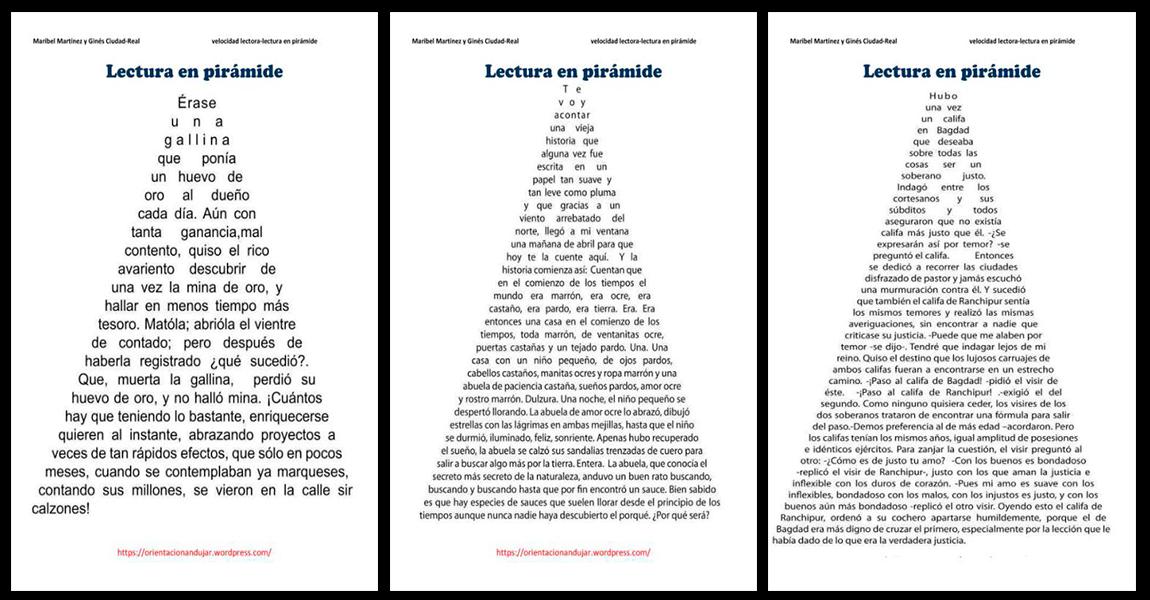 Textos piramidales para ejercitar la velocidad lectora - Actividades de ...