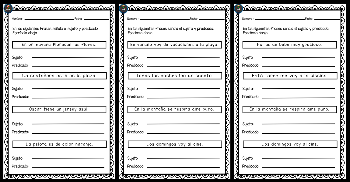 Hoja De Trabajo De Predicado Presentación: La Oración, El Sujeto Y