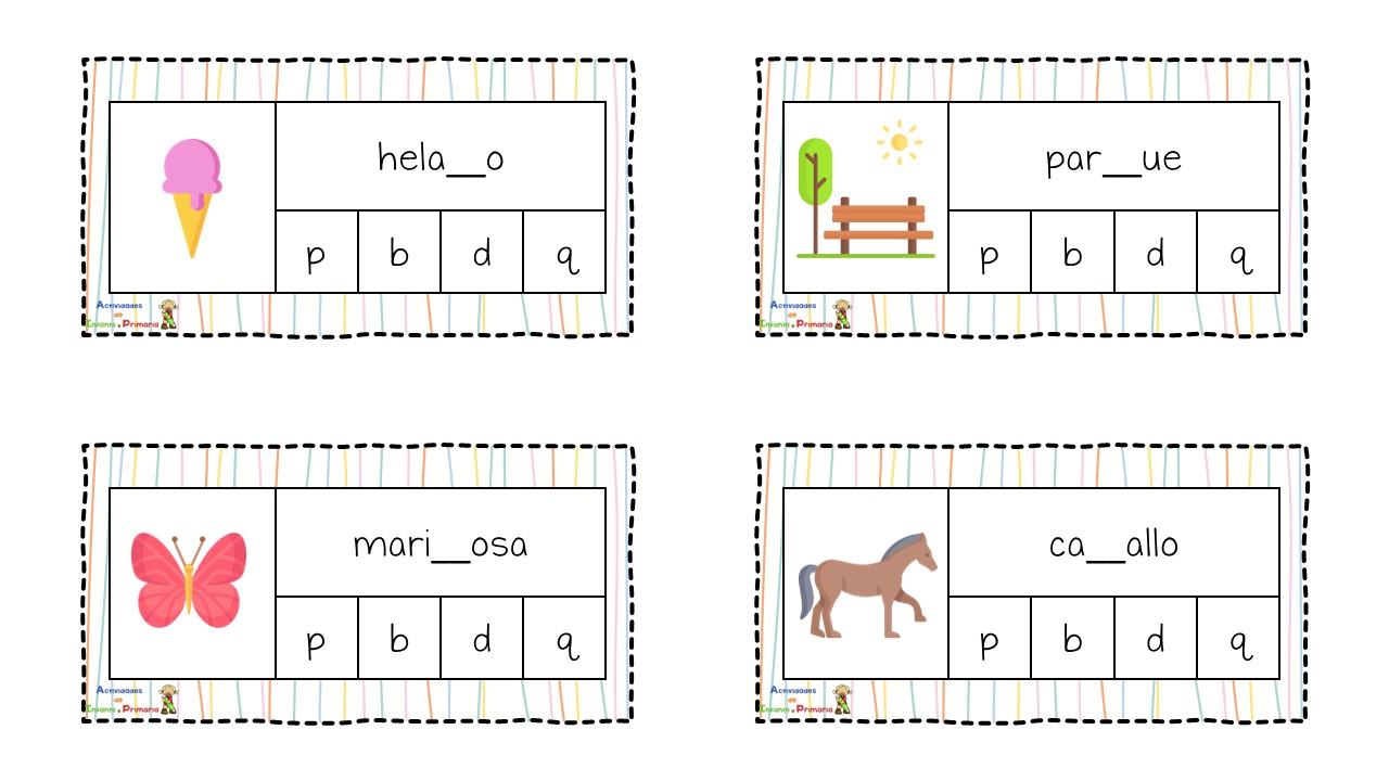 Tarjetas para plastificar: Discriminación fonemas b - d - p - q ...