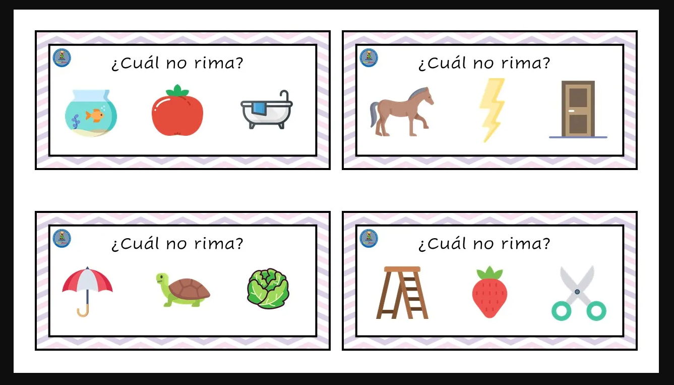Tarjetitas para trabajar la conciencia fonológica: Palabras que riman ...