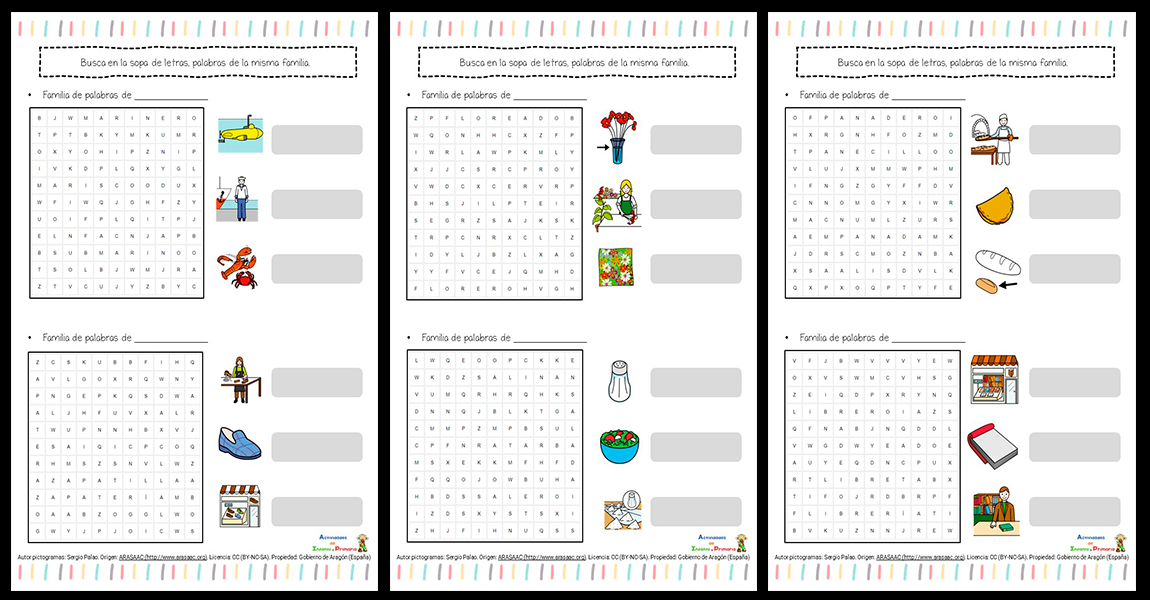Sopa de letras: Familia de palabras - Actividades de infantil y primaria