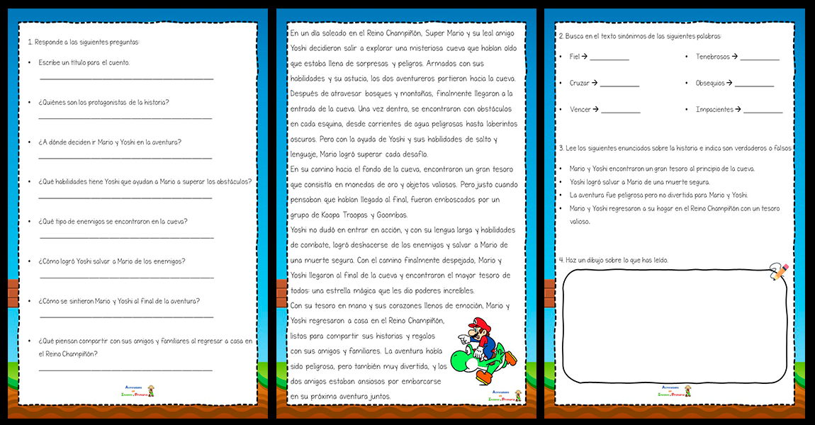 Lectura comprensiva + actividades: Super Mario Bros y la cueva secreta ...