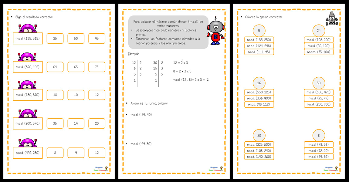 Cuadernillo de actividades para aprender a calcular el máximo común ...