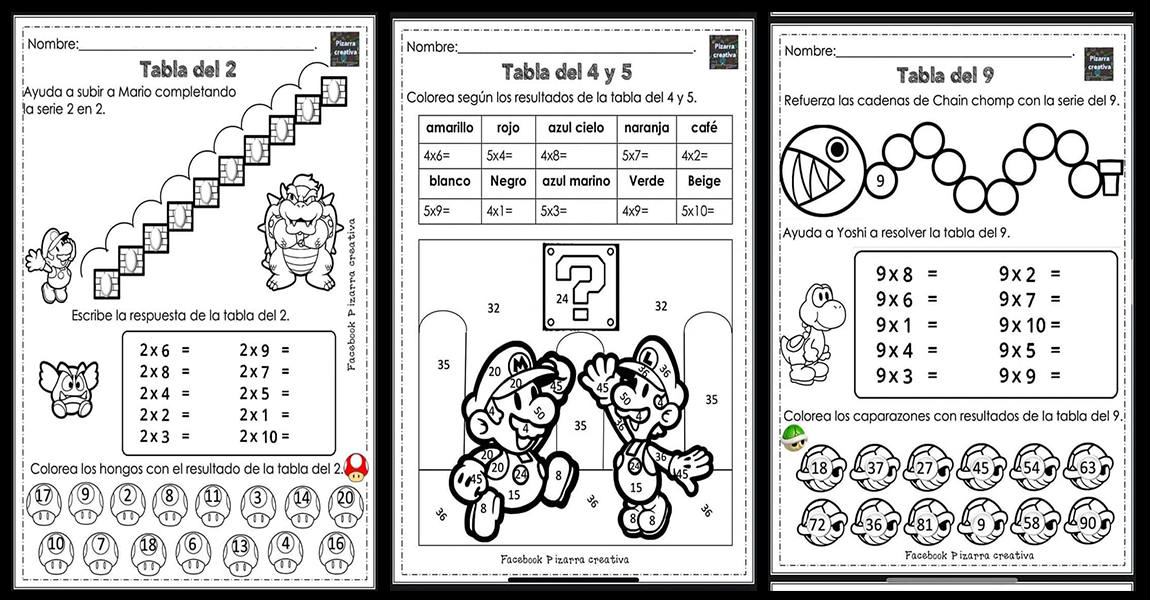 Cuadernillo de Super Mario para aprender las tablas de multiplicar ...