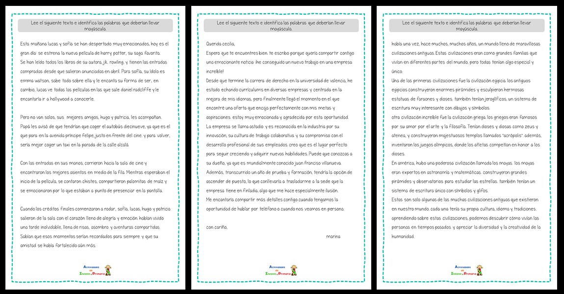 Textos sin mayúsculas para corregir - Actividades de infantil y primaria