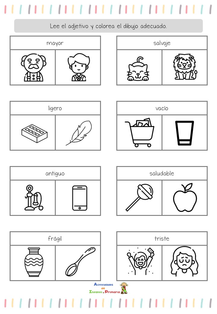Adjetivos En Ingles Y Espad0b3 Ol Con Dibujos Para Nid0b3 Os Para Colorear Nbkomputer