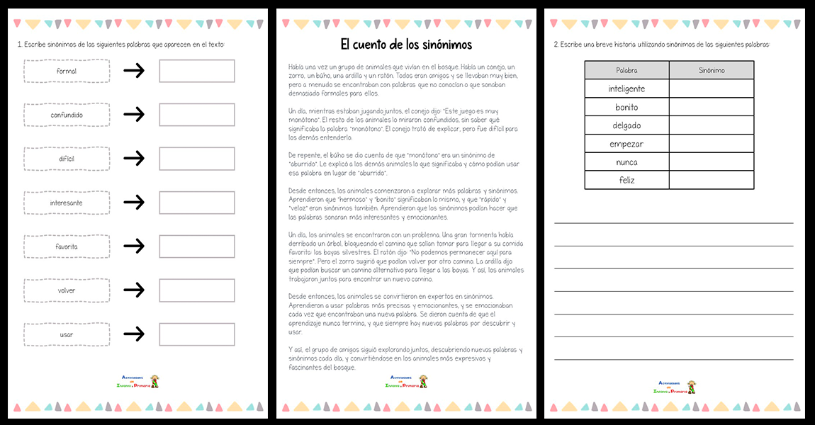 El cuento de los sinónimos - Actividades de infantil y primaria El cuento de los sinónimos - Actividades de infantil y primaria