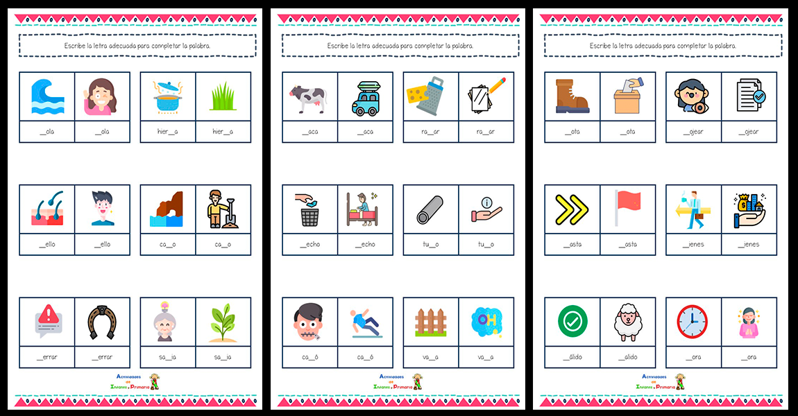 Ejercicio para escribir palabras homófonas con ayuda de pistas visuales ...