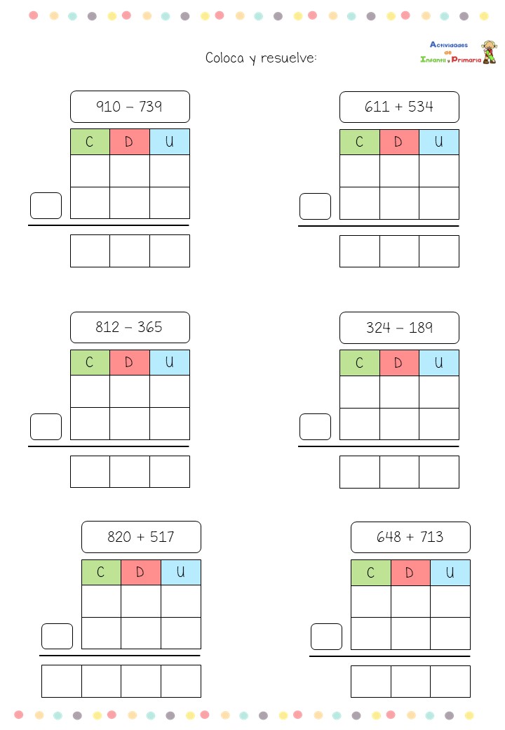 sumas y restas para resolver (3)