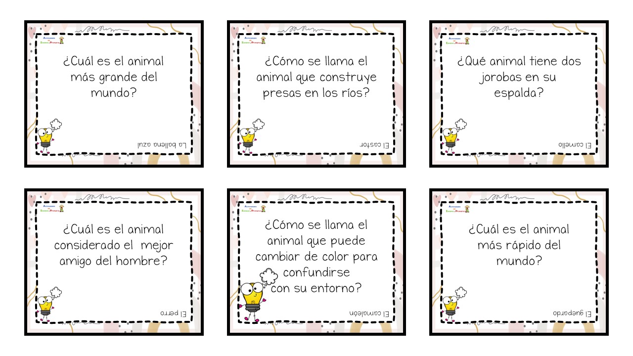 Juego de Primaria: Tarjetas preguntonas sobre los animales - Actividades de infantil y primaria