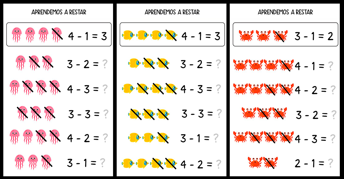 Aprendemos a restar con pistas visuales - Actividades de infantil y ...