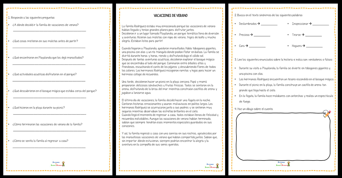Cuento "Vacaciones de verano" + actividades de comprensión ...