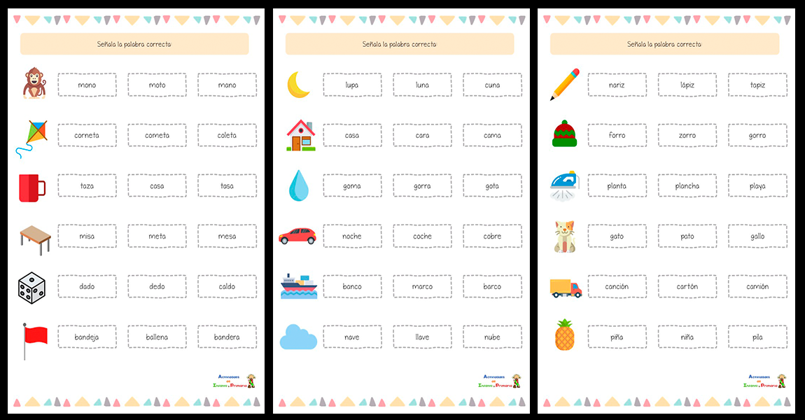 Fichas para practicar la lectura de palabras - Actividades de infantil ...