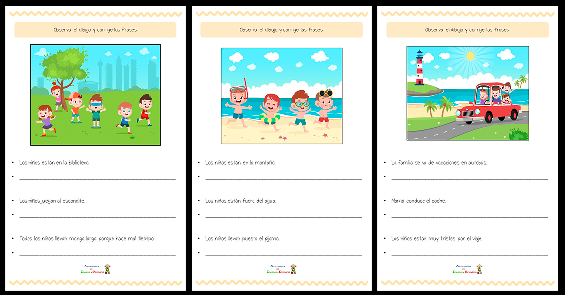 Dibujos de verano: Corrige los errores de las frases - Actividades de ...