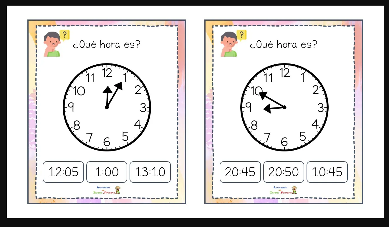 Aprendemos las horas en relojes analógicos con esta tarjetitas ...