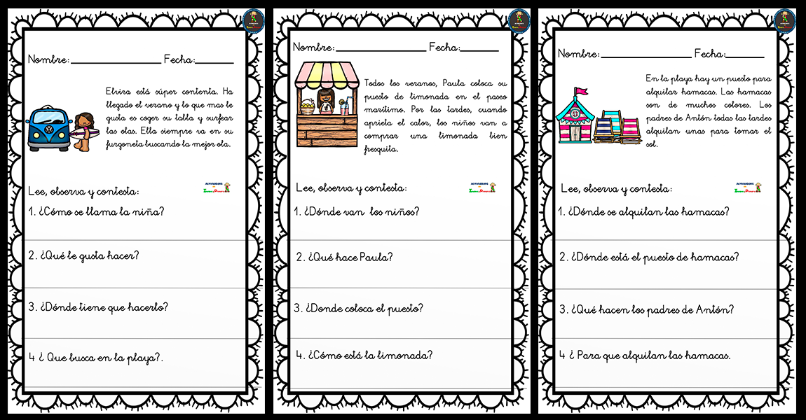 Textos cortos de verano + preguntas para trabajar la comprensión ...