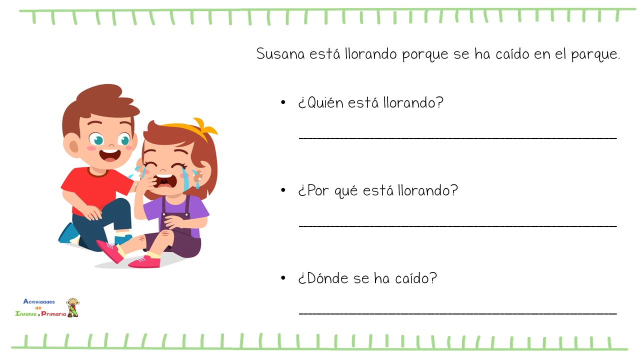 Comprensión de preguntas a partir de una frase acompañada de dibujo ...