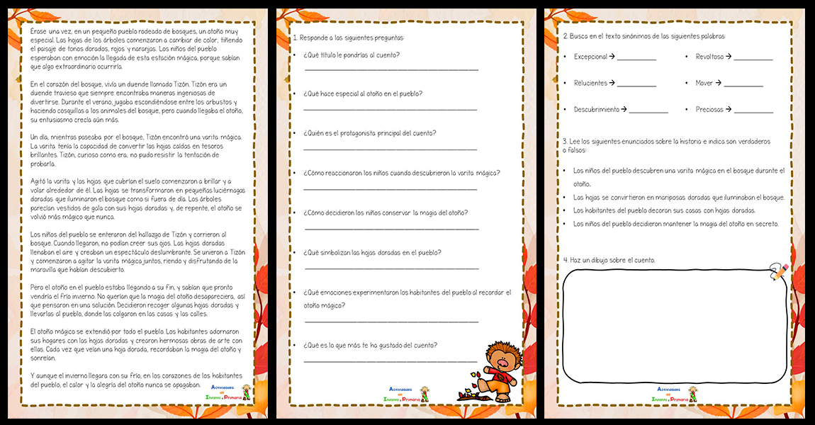 Precioso cuento de otoño para trabajar la comprensión lectora ...