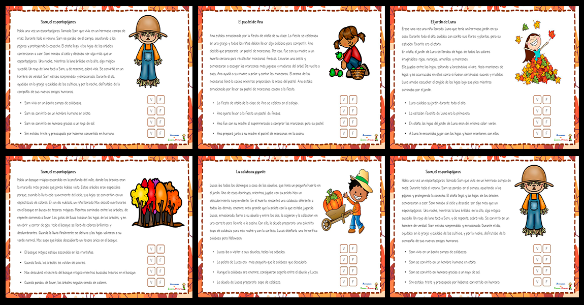 Lecturas cortas de otoño: Verdadero o falso - Actividades de infantil y ...