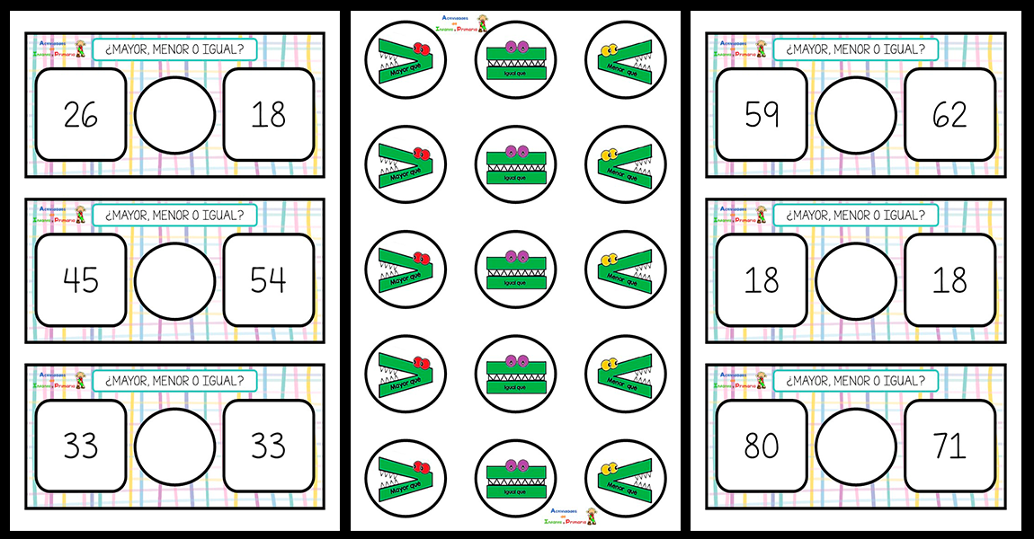 Ejercicio de numeración: Mayor que, menor o igual + pegatinas ...