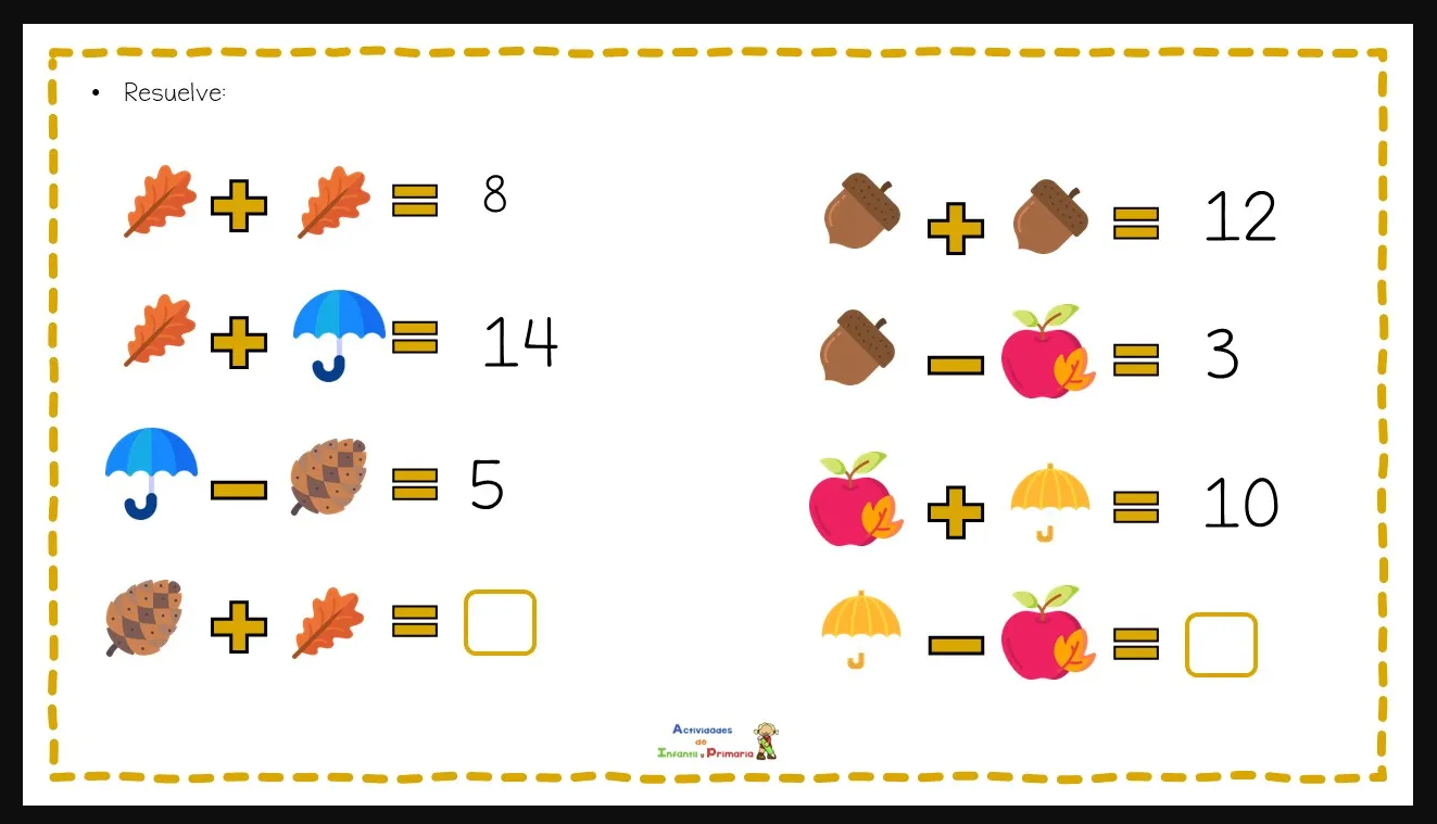Sumas y restas misteriosas de otoño - Actividades de infantil y primaria