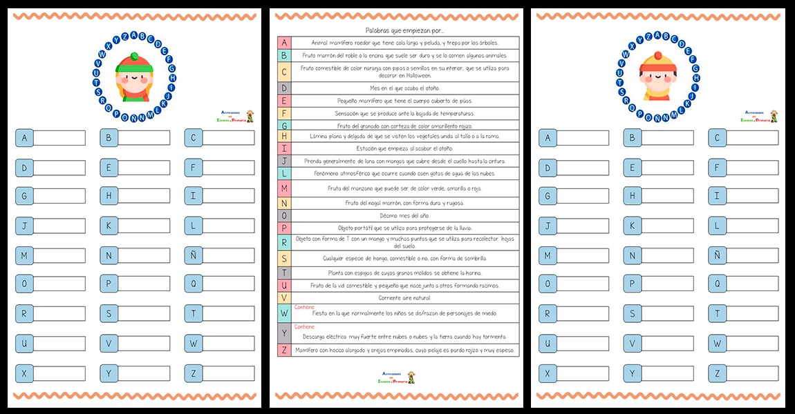 Juego de pasapalabra con vocabulario de otoño - Actividades de infantil ...