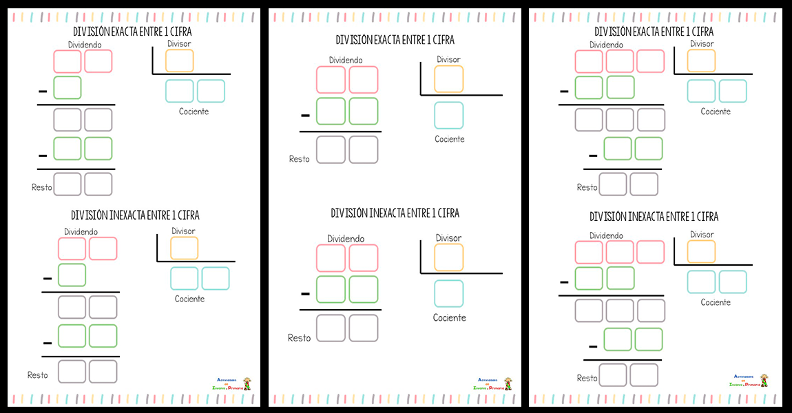 Plantillas para aprender a dividir - Actividades de infantil y primaria