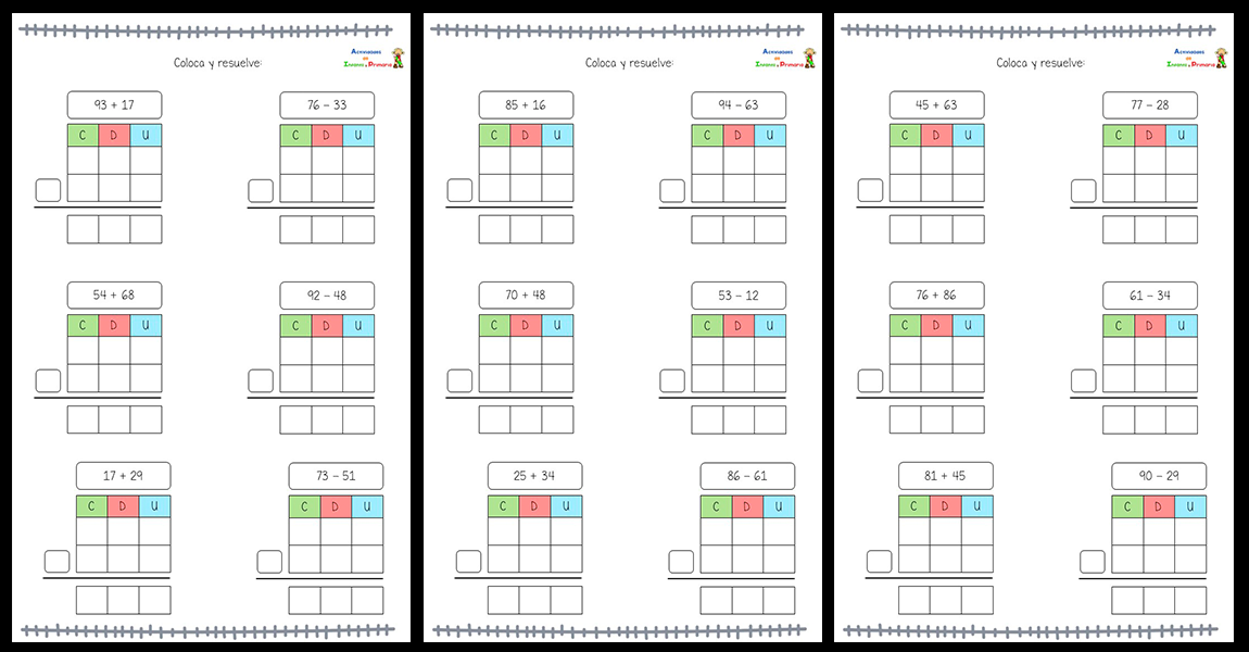 Sumas y restas de dos cifras: Coloca y resuelve - Actividades de ...
