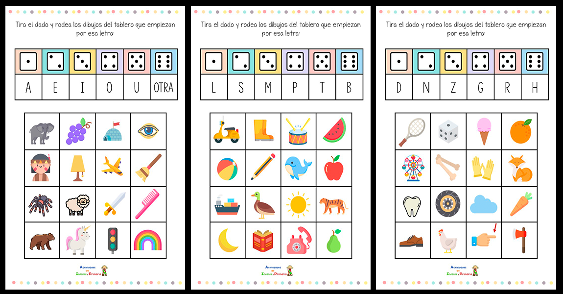 El tablero de la conciencia fonológica: Tira el dado y busca ...