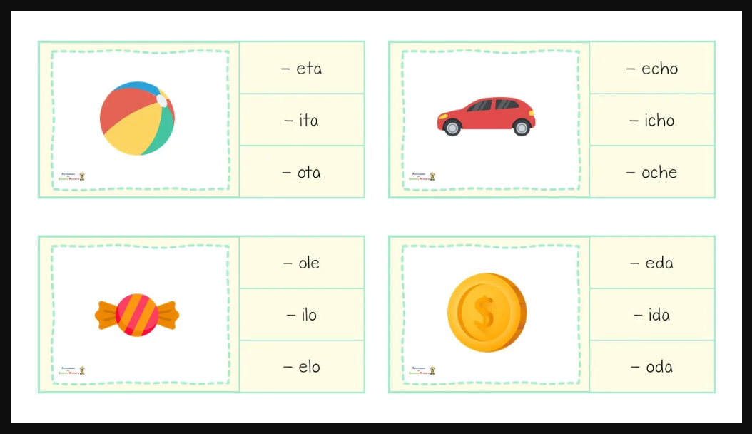 Conciencia fonológica: Identificamos la terminación de una palabra ...