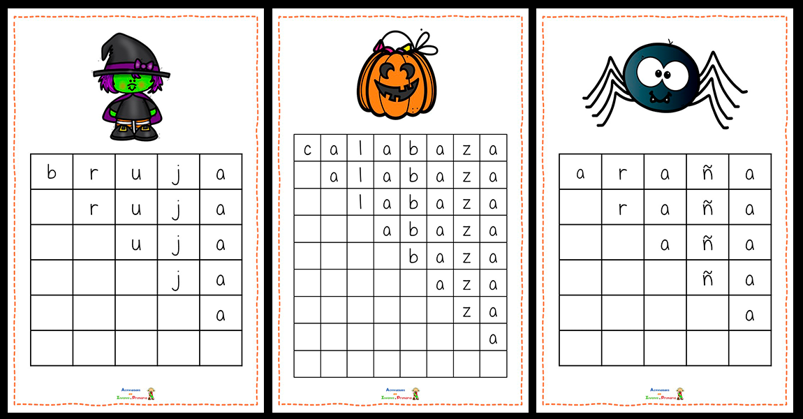 Fichas de lectoescritura: Deletreamos vocabulario de Halloween ...