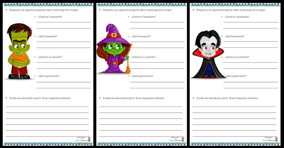 Fichas para trabajar las descripciones con personajes de Halloween ...