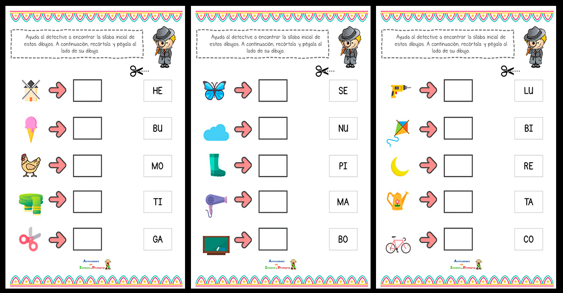 El detective de la sílaba inicial - Actividades de infantil y primaria