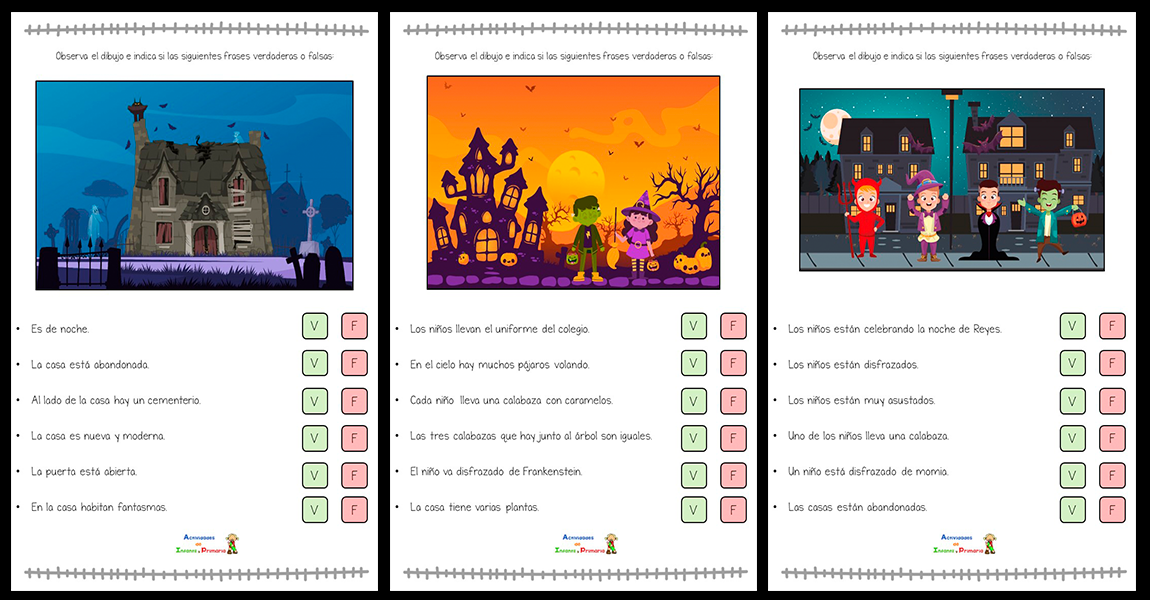 Comprensión lectora de frases a partir de un dibujo de Halloween ...