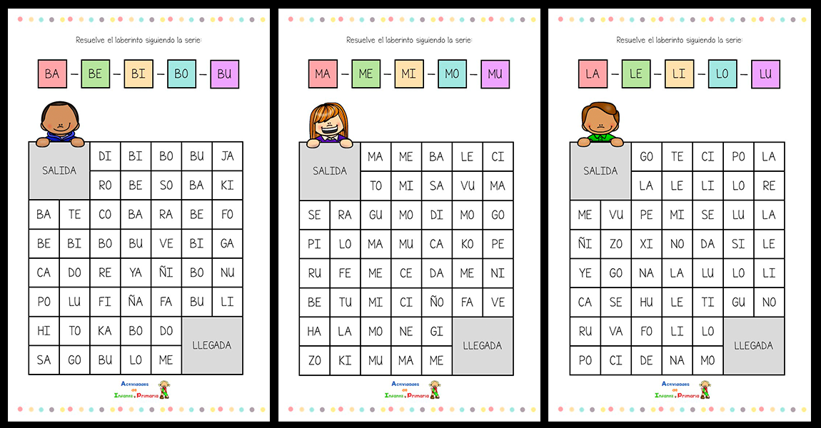 Laberintos silábicos - Actividades de infantil y primaria