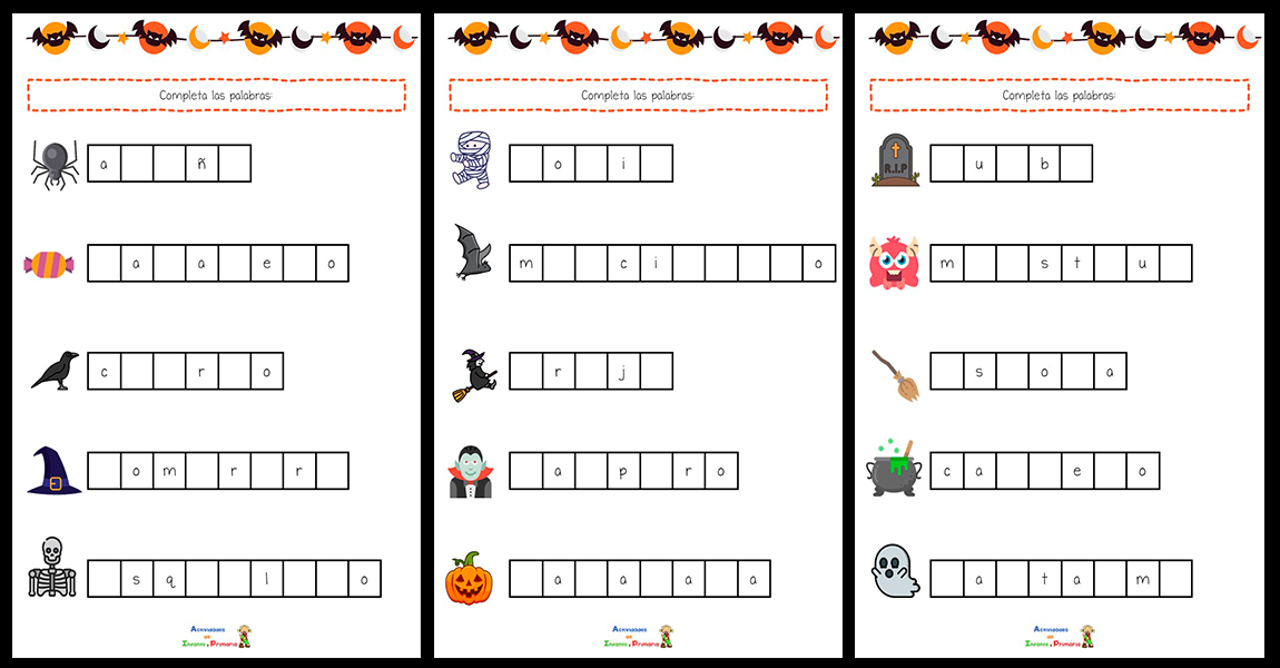 Lectoescritura: Completa las palabras del vocabulario de Halloween ...
