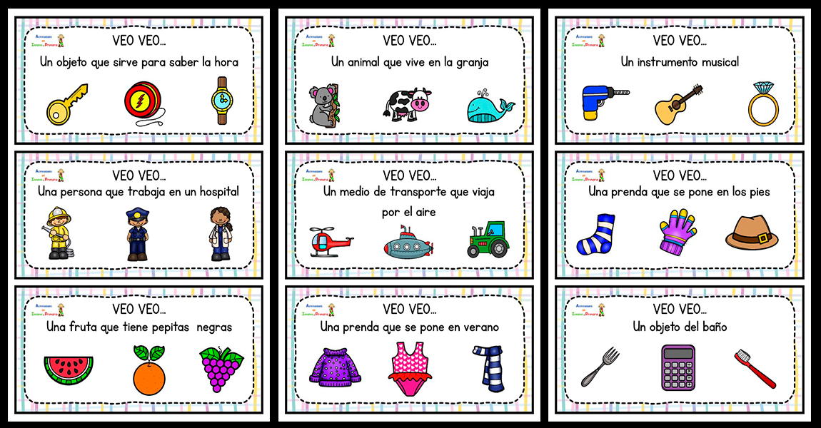 Divertido juego de tarjetas "Veo veo" - Actividades de infantil y primaria